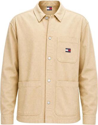 Tommy Jeans Homme, Chemises, Beige, Taille: XS Badge Oversized Fit Overshirt