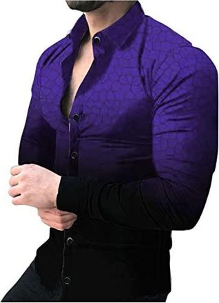 Generic Chemise imprim&eacute;e ajust&eacute;e pour homme, chemise imprim&eacute;e &agrave; manches longues, chemises boutonn&eacute;es, chemises uniques et distinctives, hauts l&eacute;gers et tendan