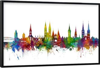 artboxONE Poster mit schwarzem Rahmen 75x50 cm St&auml;dte L&uuml;beck Germany Skyline - Bild lubeck City Skyline Cityscape