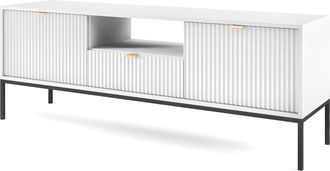 Selsey VELLORE - TV-Element Fernsehschrank - Weiß mit geriffelten Fronten und schwarzen Metallbeinen, 154 cm