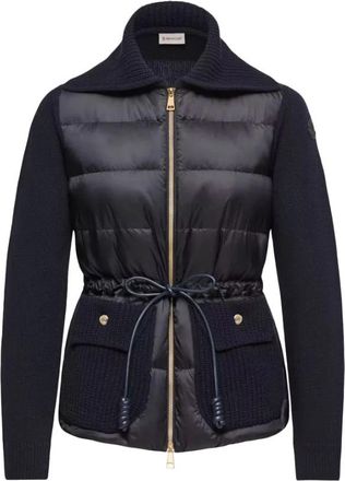 Moncler Gesteppter Woll-Rei&szlig;verschluss-Cardigan - - Knitwear - Damen - Blau - M