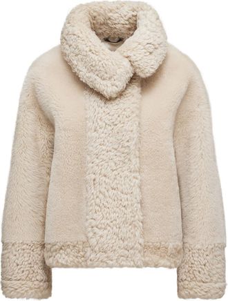 Moncler Moncler Doudoune Courte Gobain En Shearling Et Daim, Femme, Beige, Taille: 0