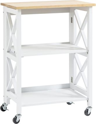 HOMCOM Küchenwagen Küchenrollwagen Servierwagen klappbar mit Regalboden 4 Lenkrollen modern MDF Kautschukholz Weiß 60 x 40 x 84 cm