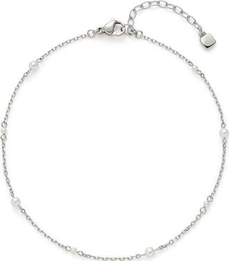 Leonardo Chaîne de cheville Ciao Navina - Chaîne de cheville en acier inoxydable argenté - Les perles blanches salignent à intervalles réguliers le long de la 