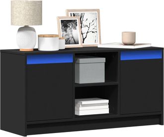 Festnight Ziaphsol TV-Schrank mit LED-Beleuchtung Schwarz, 100x34x50 cm Holzwerkstoff, Medienkonsole für Wohnzimmer, Moderner Fernsehschrank mit RGB-Licht, Stau