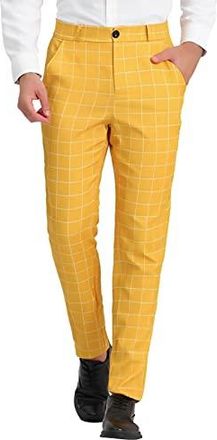 Generic Pantalon &agrave; carreaux pour homme, robe chino, pantalon habill&eacute; formel, bureau, travail, pantalon ample pliss&eacute;, coupe d&eacute;contract&eacute;e, l&eacute;ger, jambe large, p
