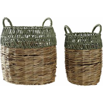 DKD Home Decor Korbsatz 2 Ratan 33x33x40 nat&uuml;rliches Ratan -Material Multicolor -Farbfamilienfamilienk&ouml;rbe und -box -Details