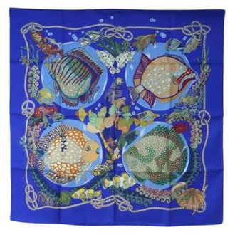 Herm&egrave;s Pre-owned Silk Scarf - Femme - Pre-owned - Bleu - Taille: ONE Size