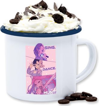 Shirtracer Emaille Tasse Blechtasse - Anime - Sing. Dance. Hunt. - Kost&uuml;m K-Pop Merch - 300 ml - Wei&szlig; Blau - geschenk kpop k pop hunters hunter d&auml;mon j&auml;ger demon
