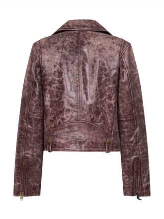 Diesel Womens Leather Biker Jacket L-Unatic-T1 Brown Calf Bomber