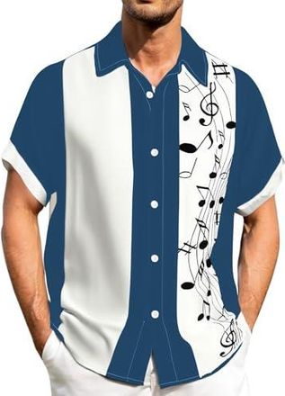 Generic Chemise boutonn&eacute;e &agrave; manches courtes pour homme, style r&eacute;tro des ann&eacute;es 1950, style rockabilly, chemise hawa&iuml;enne boutonn&eacute;e, chemise hawa&iuml;enne, chemise