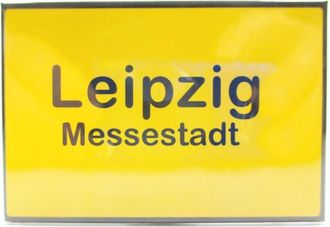 Generic Leipzig Foto Magnet Messestadt Ortsschild Souvenir Germany gelb