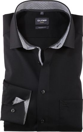 Olymp Businesshemd Luxor Modern Fit - Pflegeleicht, 100% Baumwollhemd Herren Langarm - Global Kent Kragen - Hemden für Herren - Schwarz 68-37