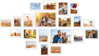 Photolini Bilderrahmen Set verschiedene Gr&ouml;&szlig;en, Bilderwand Collage 20 Rahmen Wei&szlig;, Bilderrahmen-Set Holz MDF zum Aufstellen & Aufh&auml;ngen, Acrylglas, photo frames