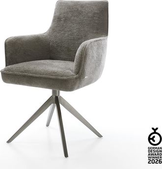 DELIFE Drehstuhl Heira-Flex mit Armlehnen Boucl&eacute; Soft Schlamm Kreuzgestell breit Graphit 360&deg; drehbar Wippfunktion Taschenfederkern, Esszimmerst&uuml;hle