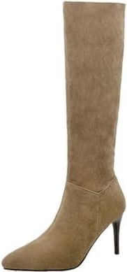 Generic Bottes Hautes élégantes en Daim pour Femmes Bout Pointu Talons Aiguilles Minces Glisser sur des Chaussures habillées Chics pour Le Bal de Cocktail de 
