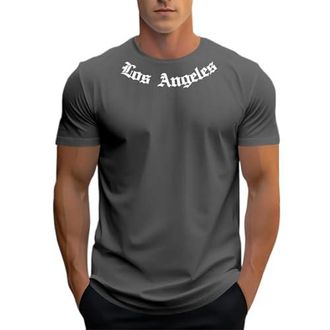 Generic T-shirt pour homme - T-shirt &agrave; manches courtes et imprim&eacute; alphabet - Col rond - Tissu tricot&eacute; en polyester avec l&eacute;ger &eacute;tirement - Coupe normale - Styl