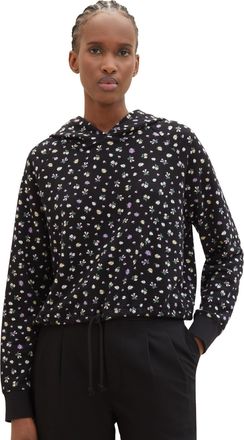 Tom Tailor Damen Cropped Hoodie mit Raglan&auml;rmel, black small flower print, M