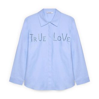 Fiorella Rubino Shirt mit Strass-Schriftzug - - Blouses & Shirts - Damen - Blau - 3XL