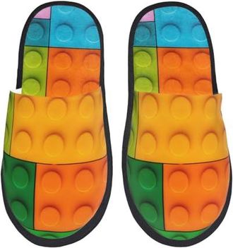 Generic Pantoufles Unisexes Blocs De Construction Colorés House Chaussures Lavable Automne Hiver Pantoufles Pour Invités, Pour Mariage, Femmes, Intérieur Exté