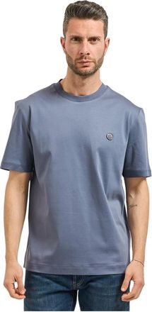 HUGO BOSS Homme, Tops, Bleu, Taille: L T-shirt en coton merceris&eacute; avec monogramme Double B