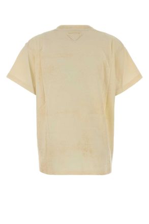 Prada Womens Crema Cotton T-Shirt Naturale Exterior Exterior: T-shirts And Polos