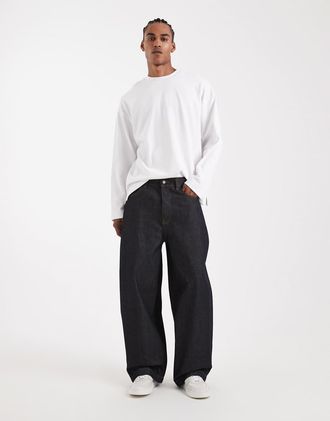 Asos Circular Design Collection - Jean bouffant en denim &eacute;pais - Indigo-Bleu