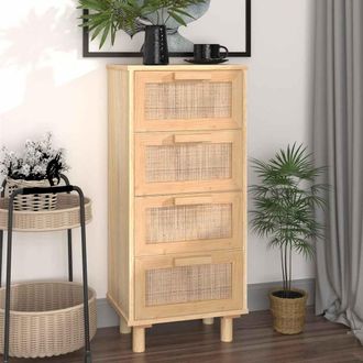 vidaXL Credenza Marrone 40x30x90cm Legno Massello Pino Rattan Naturale - Vidaxl