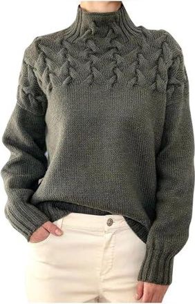 Generic Pull &agrave; col roul&eacute; pour femme - Pull dhiver en tricot torsad&eacute; - Pull &eacute;pais &agrave; manches longues - L&eacute;ger et d&eacute;contract&eacute; - Pull &eacute;pais pour femme, gris, M