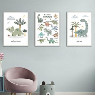 Generic 3 Poster Dinosaurier Kinderzimmer Deko Leinwand Wanddekoration Grün Babyzimmer Geschenk