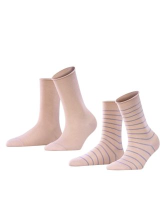 Falke Damen Socken Happy Stripe Multipack W So Baumwolle gemustert 2 Paar, Rosa Blossom 8645, 35-38