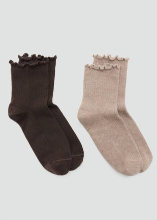Mango Lot 2 paires de chaussettes coton chocolat - Femme - Taille unique - MANGO