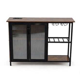 Costway meuble bar vin maison rangement alcool station caf&eacute; casier petite table meuble buffet led prises &eacute;lectriques porte-verres large alcool whisky ind&eacute;pe