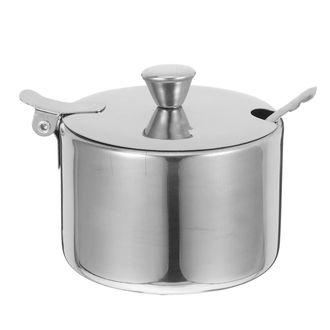 Cabilock Edelstahl Zuckerbeh&auml;lter Mit L&ouml;ffel 3.7 Zoll Rundes Multifunktionales Gew&uuml;rz- Und Zucker-Set F&uuml;r K&uuml;che Haushalt