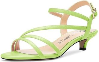 Castamere Femmes Ouvert Bout Bas Kitten Talon Heel Lanières Cheville Sandales Boucle Dress Bureau Décontracté Chaussures 3.5 CM Heels Vert Pâle 37 EU