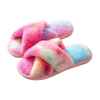 Generic Pantoufles pour femmes Bout ouvert Cross-Strap Fleece doubl&eacute; Chaud Doux Confortable moelleux L&eacute;ger Respirant Mousse &agrave; m&eacute;moire de forme Pantoufles anti