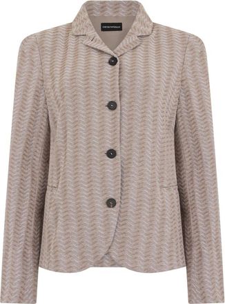 Emporio Armani Femme, Vestes, Beige, Taille: 40 FR Embossed Wave Jacquard Jacket