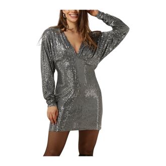 Colourful rebel Sequins Deep V-neck Mini Dress - - Dresses - Damen - Grau - S