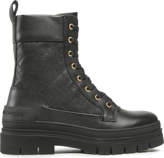 Tommy Hilfiger Schnürstiefeletten Tommy Hilfiger Lace Up Zip Boot Monogram FW0FW06849 Schwarz