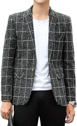 Generic Blazer western &agrave; carreaux pour homme, blazer l&eacute;ger &agrave; carreaux, coupe ajust&eacute;e, veste de sport &agrave; carreaux, Noir, XXL