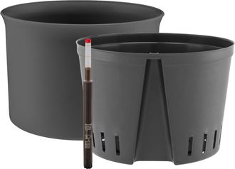 Leni Atlas Blumentopf mit Kulturtopf & Gießanzeige Hydrokultur-Set | Übertopf Ø 31,5 cm Höhe 21 cm Anthrazit Kunststoff matt | Pflanztopf für Hydrokultur