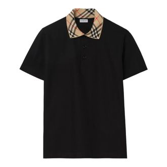 Burberry Homme, Tops, Noir, Taille: M Polo en piqu&eacute; de coton avec col &agrave; carreaux Cody