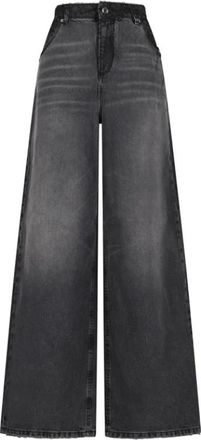 Blumarine Femme, Jeans, Gris, Taille: 38 FR Jeans Super Wide avec D&eacute;tails en Dentelle