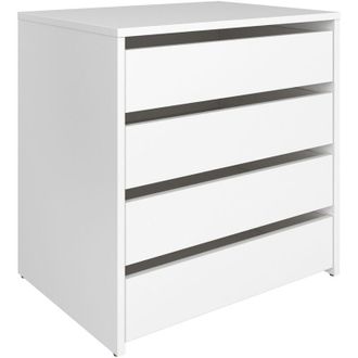 PEGANE Commode, Meuble de rangement avec 4 tiroirs coloris Blanc - Hauteur 61,8 x Longueur 60 x profondeur 45 cm