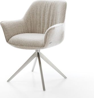 DELIFE Drehstuhl Keila-Flex mit Armlehnen Webstoff Soft Beige Kreuzgestell breit Edelstahl 360&deg; drehbar Wippfunktion, Esszimmerst&uuml;hle