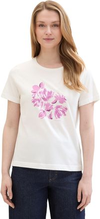 Tom Tailor Damen Basic T-Shirt mit Print, Offwhite, XXS