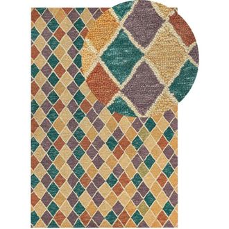 Beliani Tapis Moderne en Laine 140 x 200 cm Motifs Géométriques Salon Chambre Couloir Multicolore Keskin