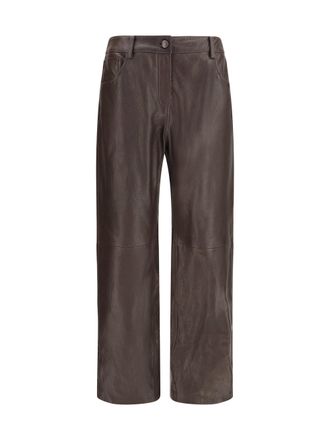 Magda Butrym Womens Straight-Leg Leather Pants Brown Sheepskin Trousers
