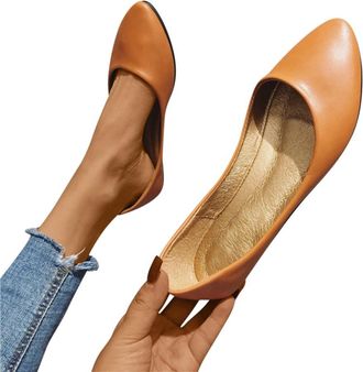 Minetom Damen Pumps Pointed Toe Kunstleder rutschfest Business Büro Flache Schuhe Ballerinas Elegant Bequem Hochzeit Abend Party Braut Schuhe A1 Braun 42 EU