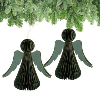 Matches 21 Weihnachtsdeko Engel zum Aufhängen Dunkelgrün 3er Set - 20 cm Papier Weihnachtsbaumschmuck